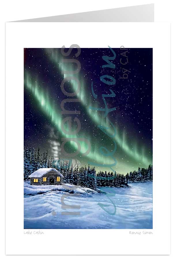 Lake Cabin 5 x 7 Art Card by artist Ronnie Simon. Indigenous Collection